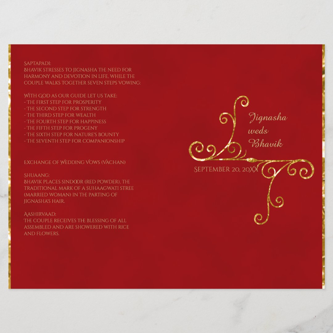 Red and Gold Tassel Hindu Wedding Program | Zazzle