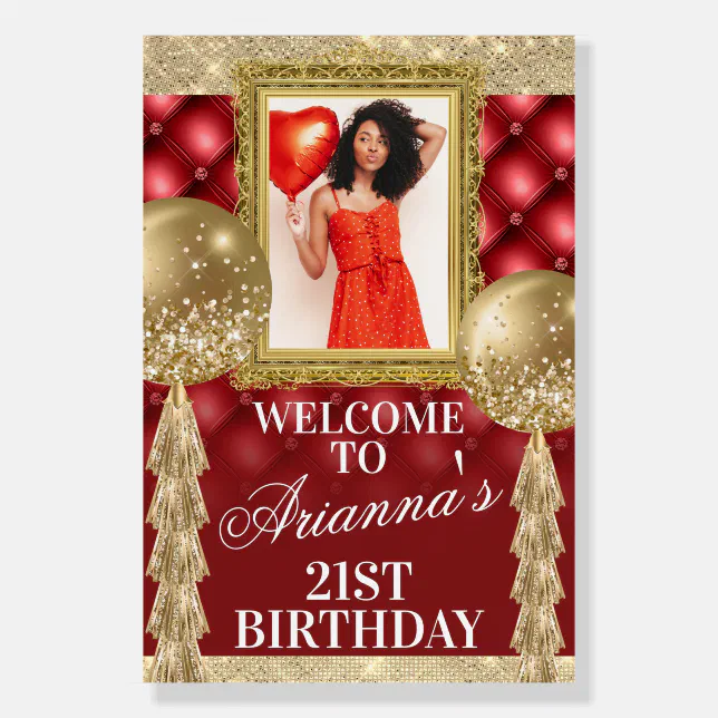 Red and Gold Welcome Sign with Picture | Zazzle