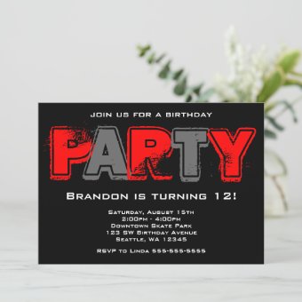 Red and Gray Grunge Birthday Party Invitation | Zazzle