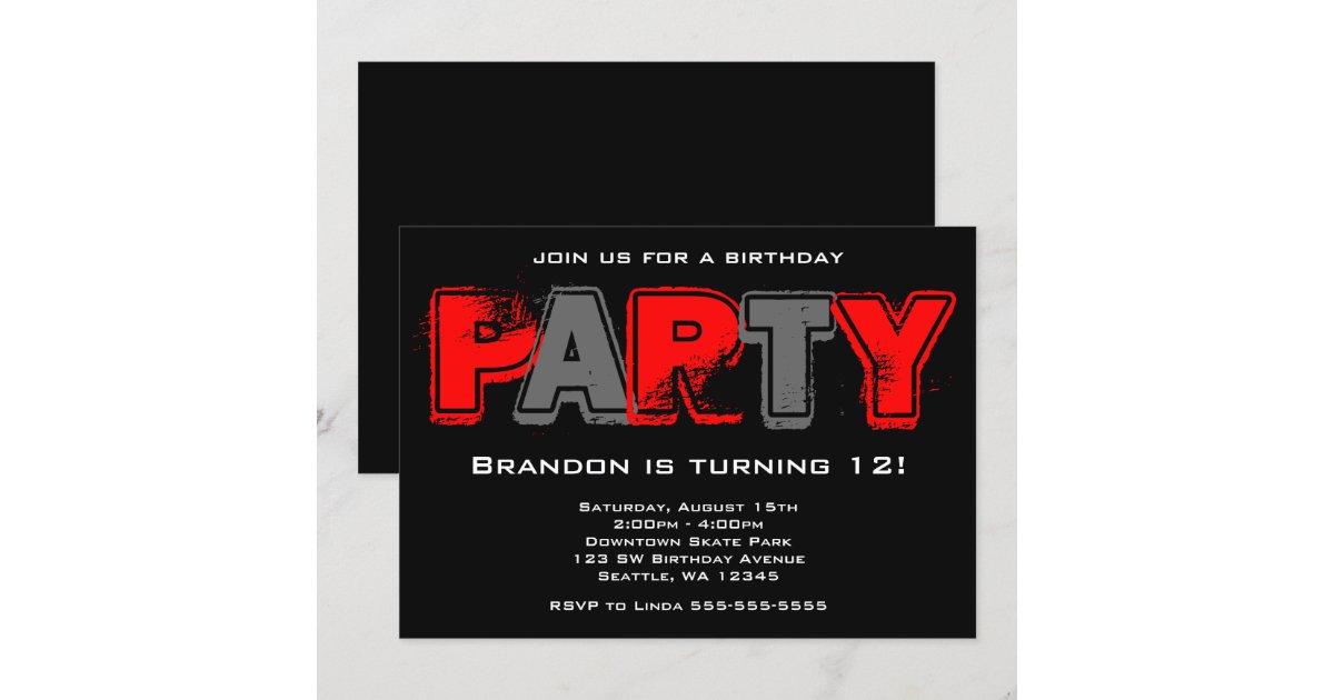 Red and Gray Grunge Birthday Party Invitation | Zazzle