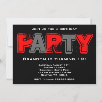 Red and Gray Grunge Birthday Party Invitation | Zazzle