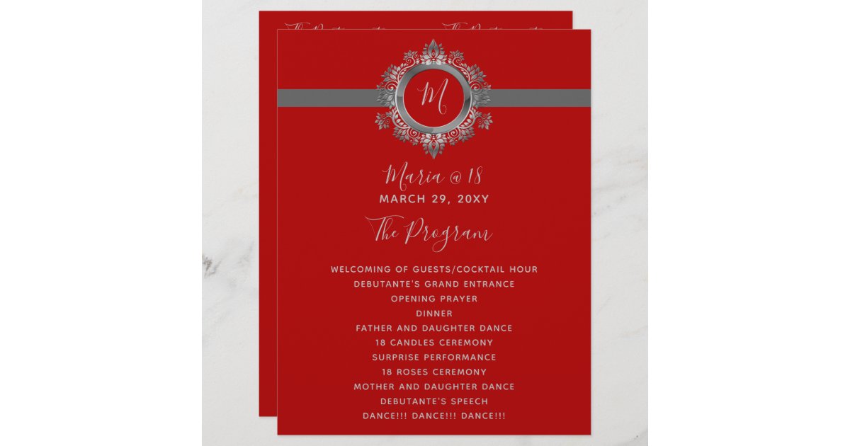 Red and Gray Monogram Birthday Programs | Zazzle