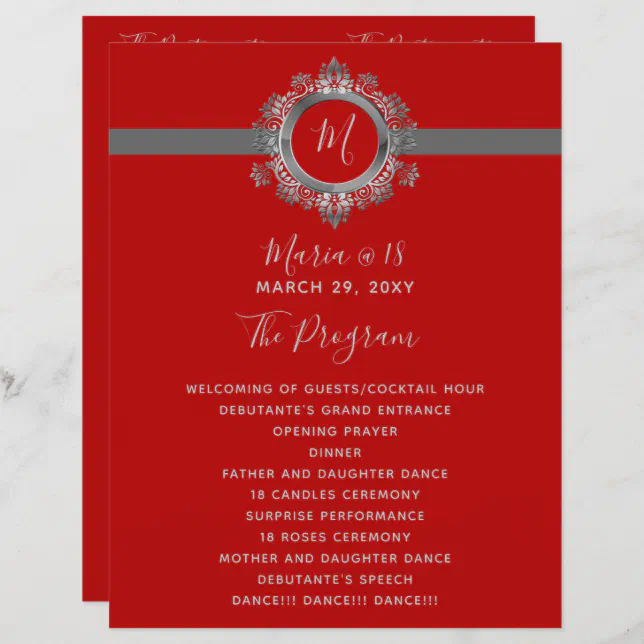 Red and Gray Monogram Birthday Programs | Zazzle
