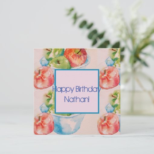 Red and Green Apples Fruit Watercolour Name Card | Zazzle