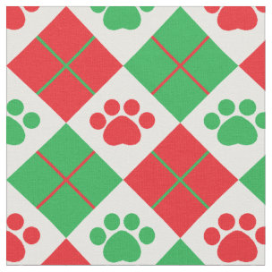 Green Paw Print Pattern Fabric | Zazzle