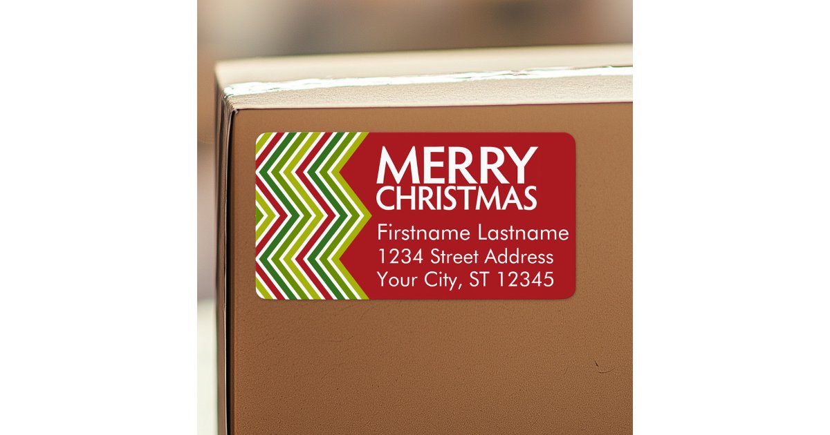 Red and Green Christmas Chevrons Label | Zazzle