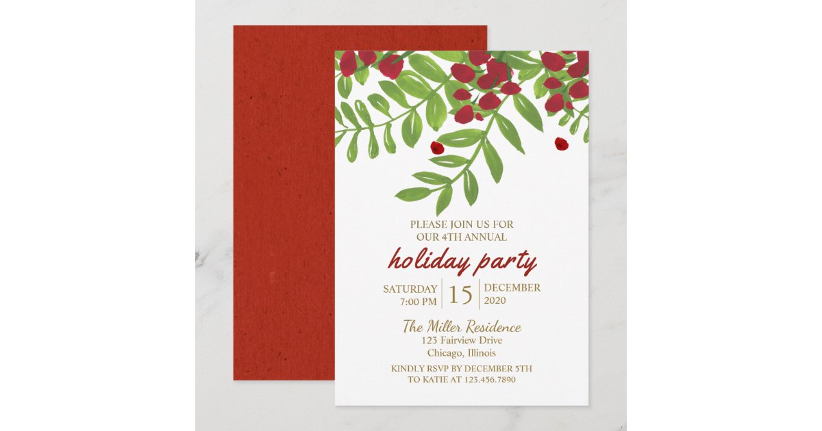 Red and Green Christmas Foliage Holiday Party Invitation | Zazzle