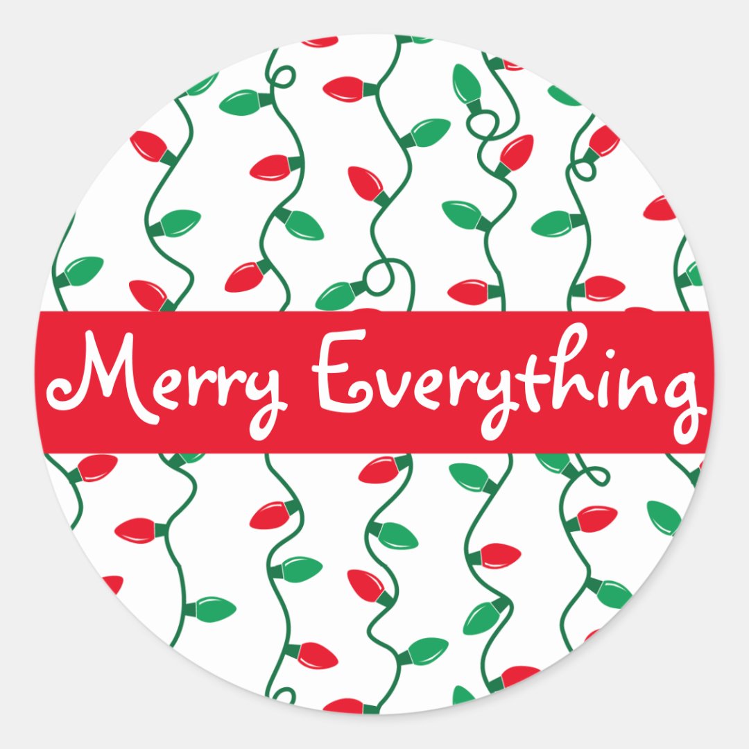 Red and Green Christmas Lights l Merry Everything Classic Round Sticker ...