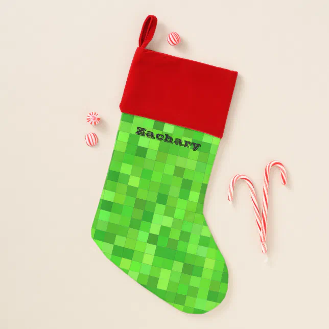Red and Green Gamer Pixels | Personalized Christmas Stocking | Zazzle