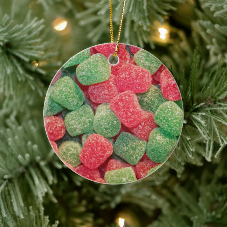 Red and Green Gumdrops Candy Photo Ceramic Ornament | Zazzle
