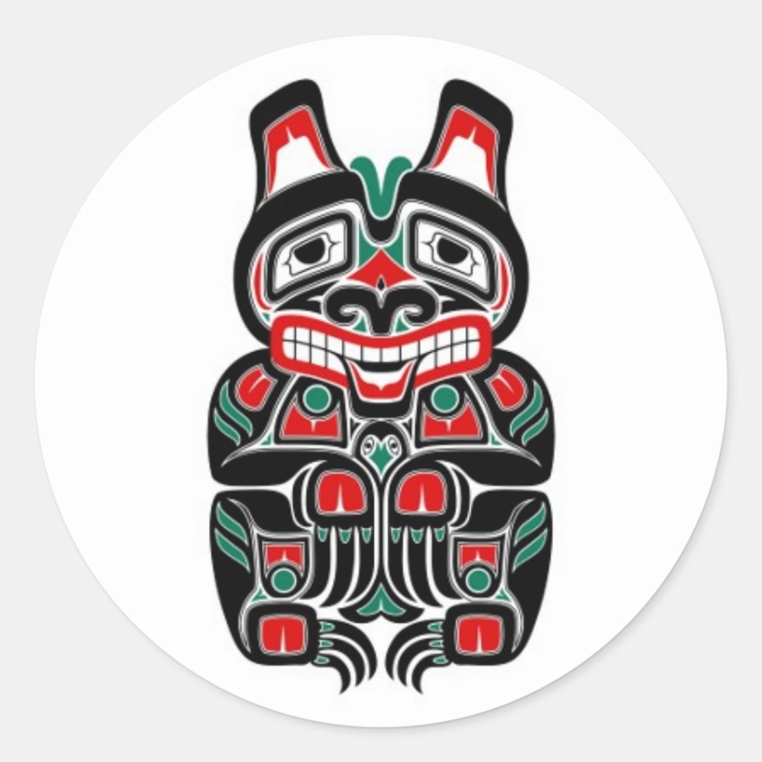 Red and Green Haida Spirit Bear Classic Round Sticker | Zazzle