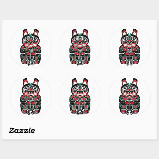 Red and Green Haida Spirit Bear Classic Round Sticker | Zazzle