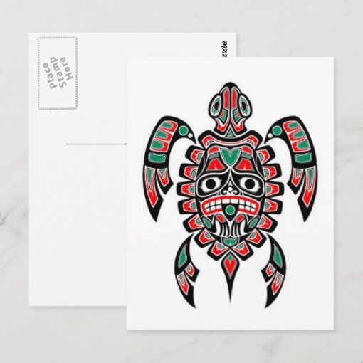 Red and Green Haida Spirit Sea Turtle Postcard | Zazzle