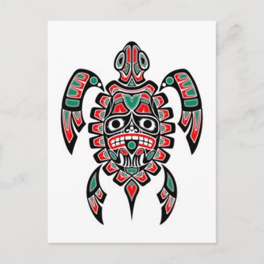 Red and Green Haida Spirit Sea Turtle Postcard | Zazzle.com