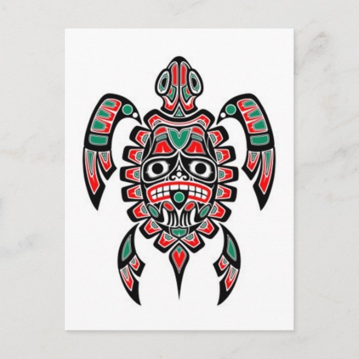 Red and Green Haida Spirit Sea Turtle Postcard | Zazzle.com