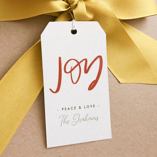 Red and Green Hand Lettered Joy Holiday Gift Tag | Zazzle
