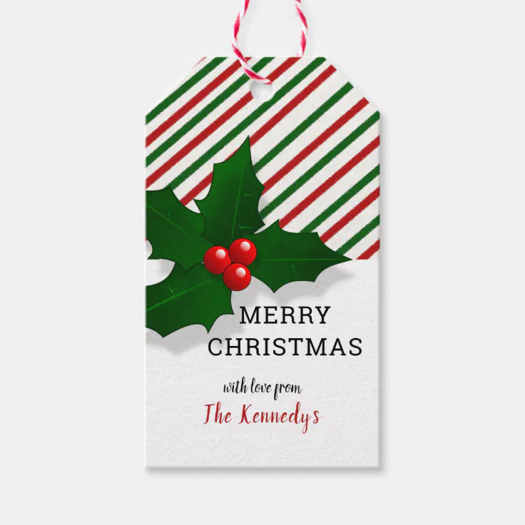 Red And Green Holly Christmas Gift Tags | Zazzle