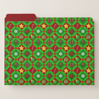 Red And Green Merry Christmas Pattern File Folder | Zazzle