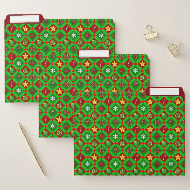 Red And Green Merry Christmas Pattern File Folder | Zazzle