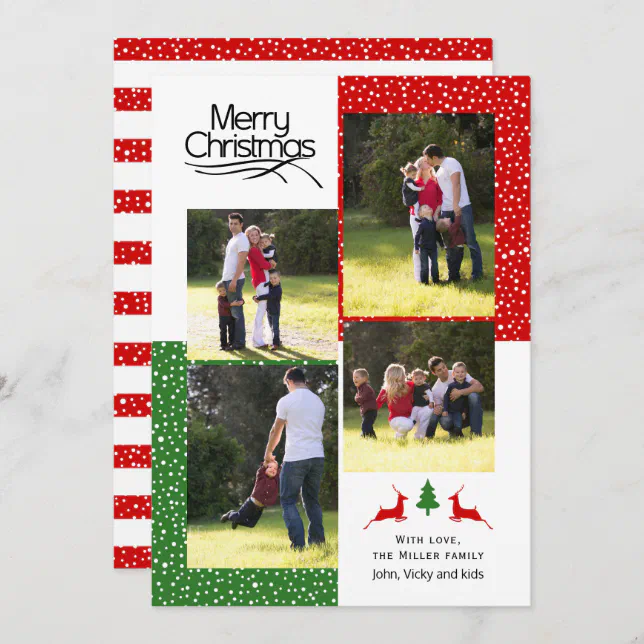 Red and green Merry Christmas typography photo Holiday Card | Zazzle