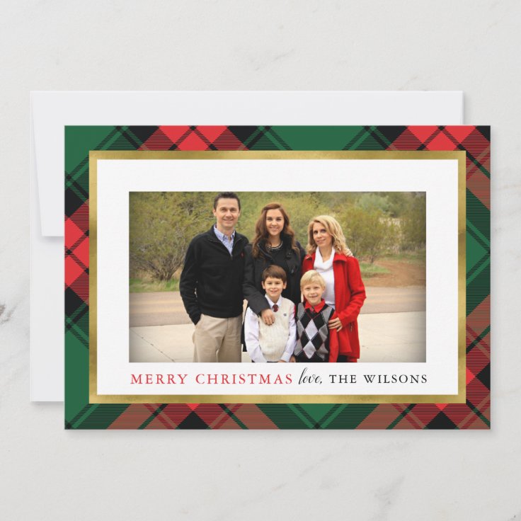 Red and Green Plaid Photo Christmas Card | Zazzle