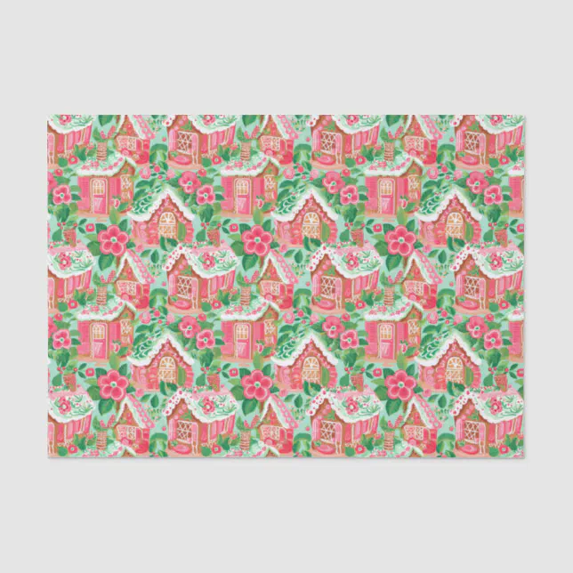 Red and Green Preppy Christmas Gingerbread Houses Tissue Paper | Zazzle