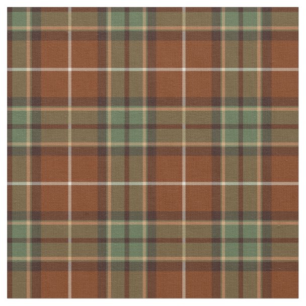 Dark Green and Orange Rustic Plaid Fabric | Zazzle