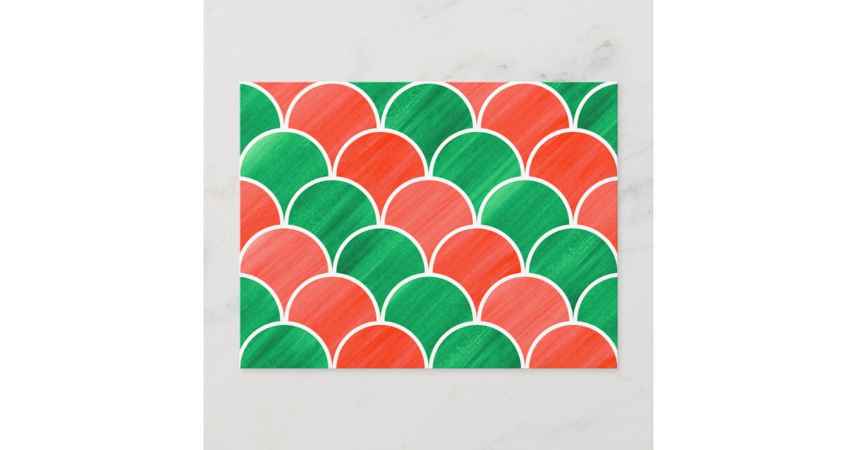 Red and Green Scale Pattern Christmas Postcard | Zazzle
