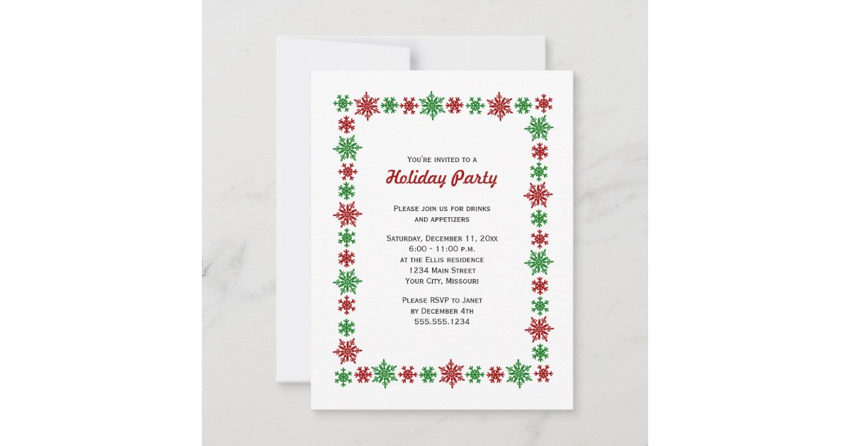 Red and Green Snowflake Christmas Party Invitation | Zazzle