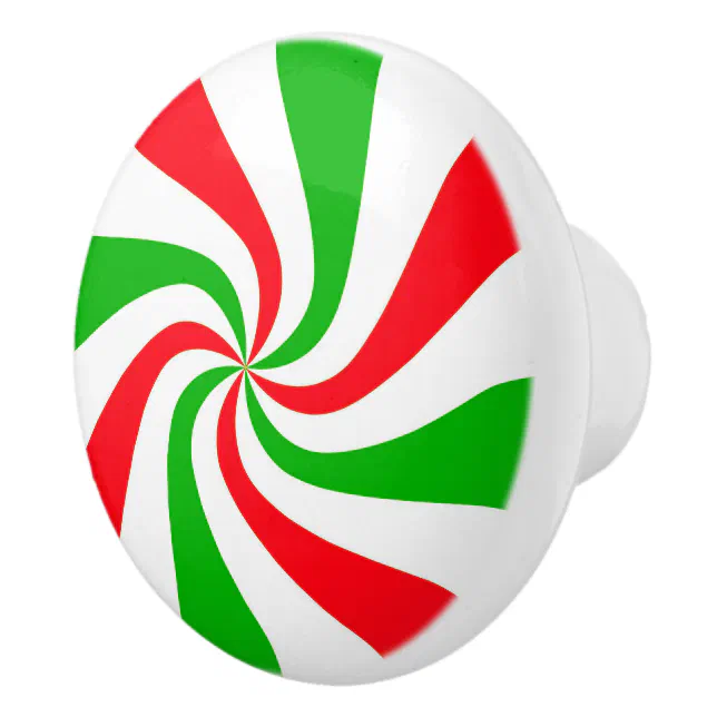 Red and Green Striped Peppermint Candy Swirl Ceramic Knob | Zazzle