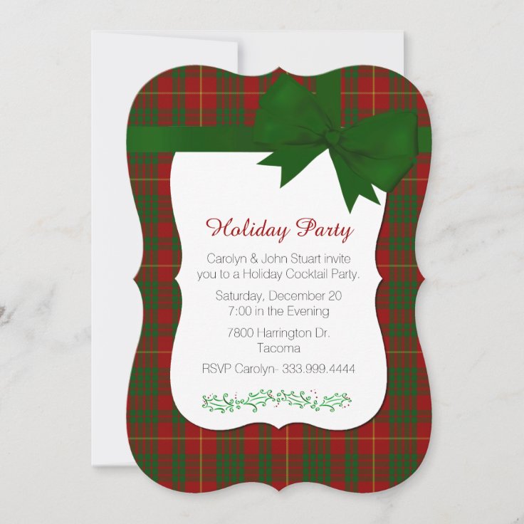 Red and Green Tartan Plaid Custom Christmas Party Invitation | Zazzle