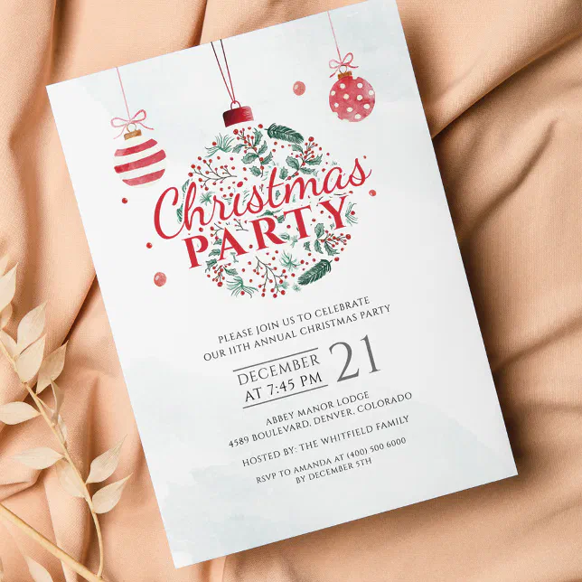 Red and Green Trendy Christmas Holiday Party Invitation Postcard | Zazzle