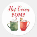 Red and Green Watercolor Hot Cocoa Bomb Classic Round Sticker | Zazzle