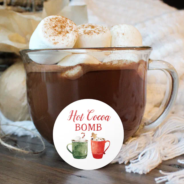 Red and Green Watercolor Hot Cocoa Bomb Classic Round Sticker | Zazzle