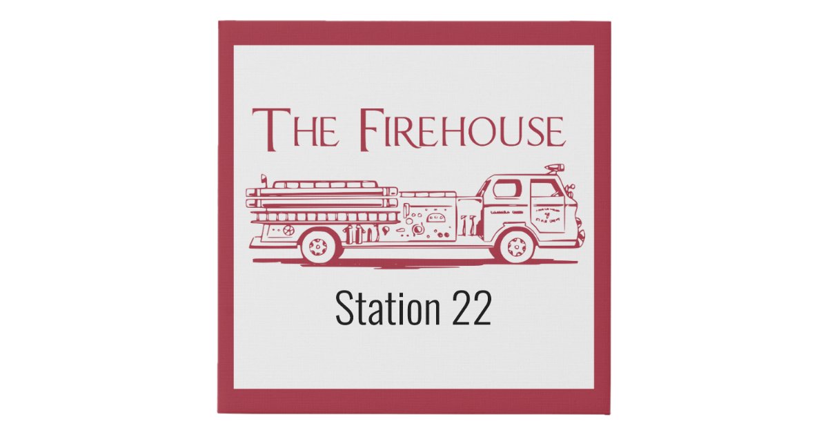 Red and Grey Firehouse Custom Station Number Faux Canvas Print | Zazzle