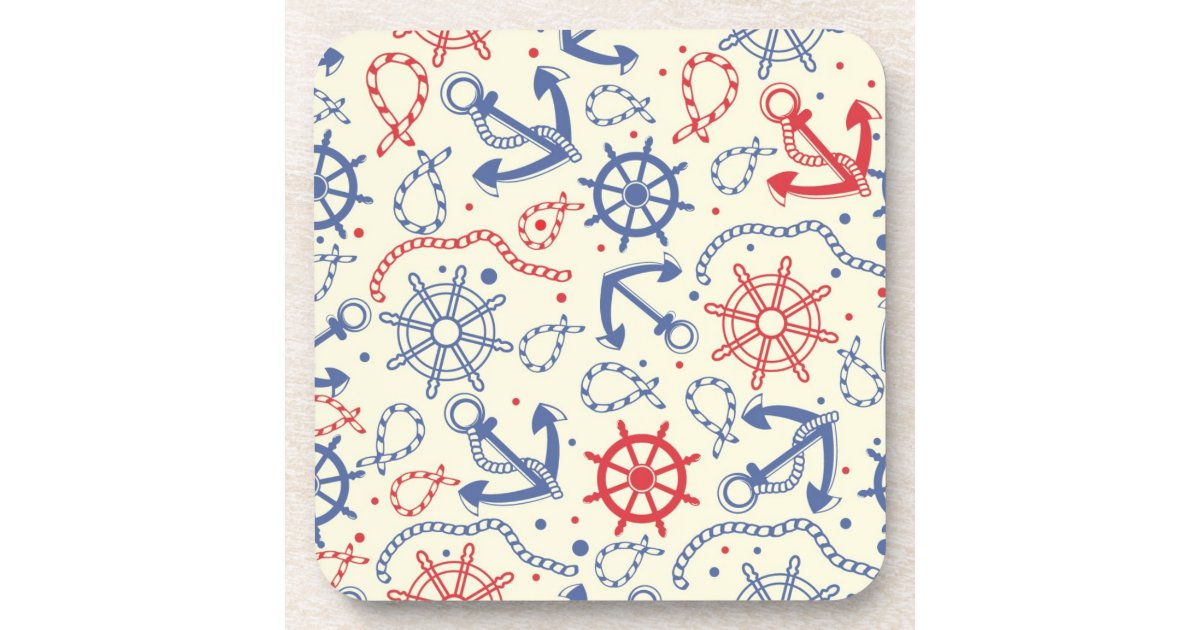 Red and navy background with anchor beverage coaster | Zazzle