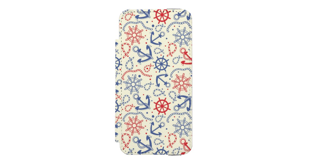 Red and navy background with anchor incipio iPhone wallet case | Zazzle
