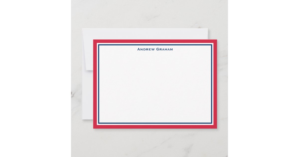 Red and Navy Border Note Card | Zazzle