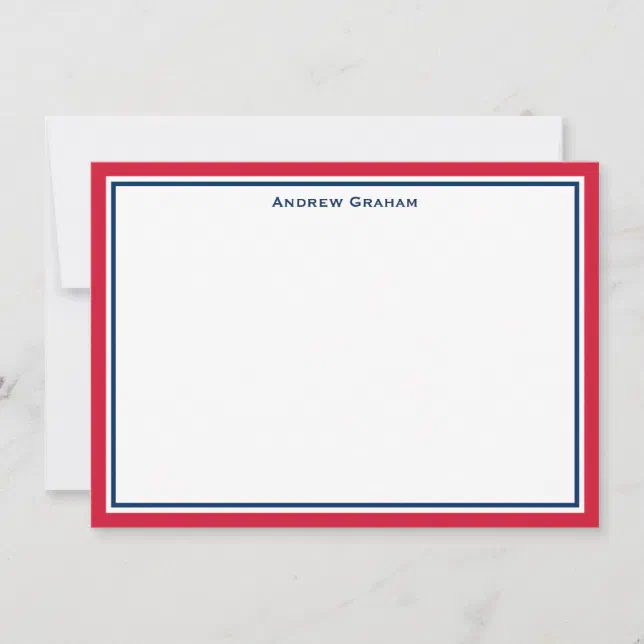 Red and Navy Border Note Card | Zazzle