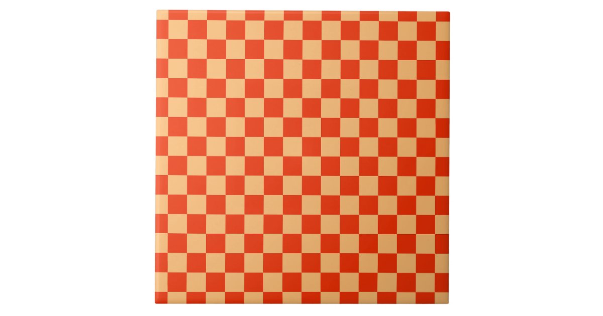 Red and Peach Check Checkered Checkerboard Pattern Ceramic Tile | Zazzle