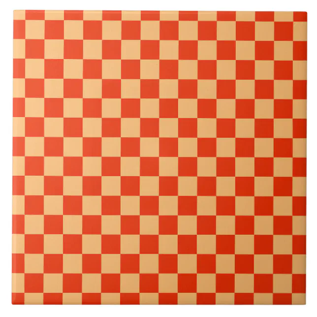 Red and Peach Check Checkered Checkerboard Pattern Ceramic Tile | Zazzle