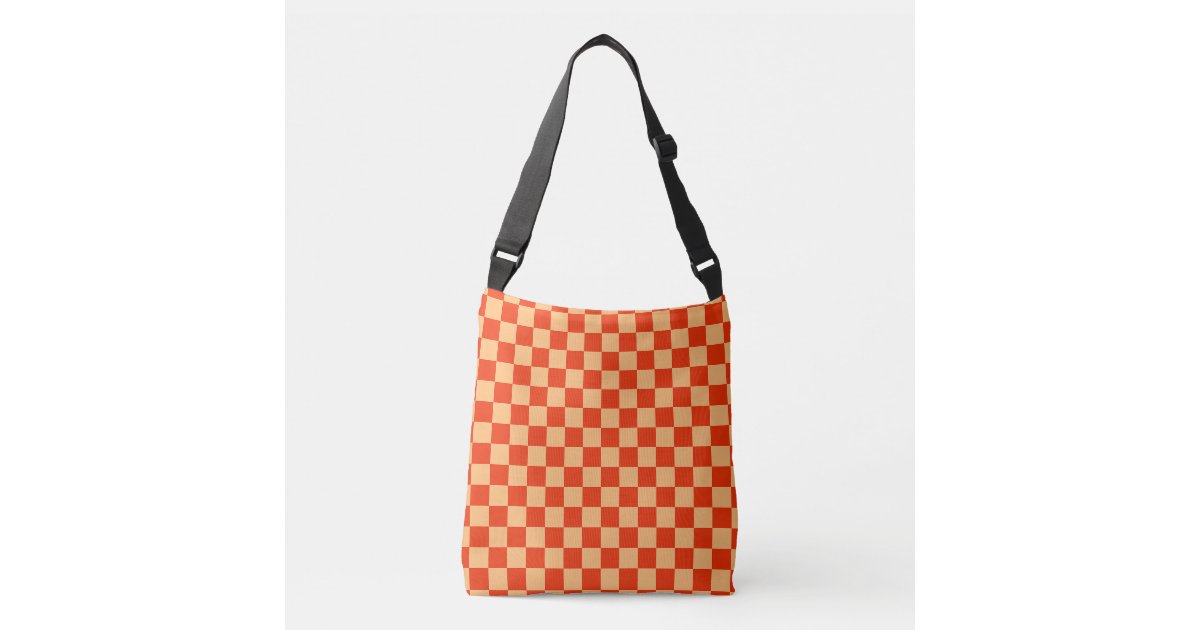 Red and Peach Check Checkered Checkerboard Pattern Crossbody Bag | Zazzle