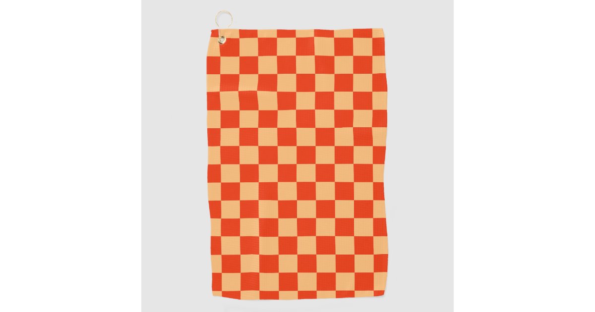 Red and Peach Check Checkered Checkerboard Pattern Golf Towel | Zazzle