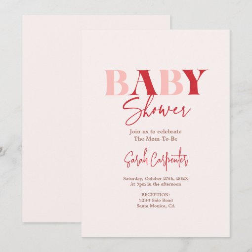 Red and Pink Baby Shower Invitation | Zazzle
