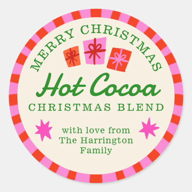 Red and Pink Christmas Hot Cocoa diy gift sticker | Zazzle