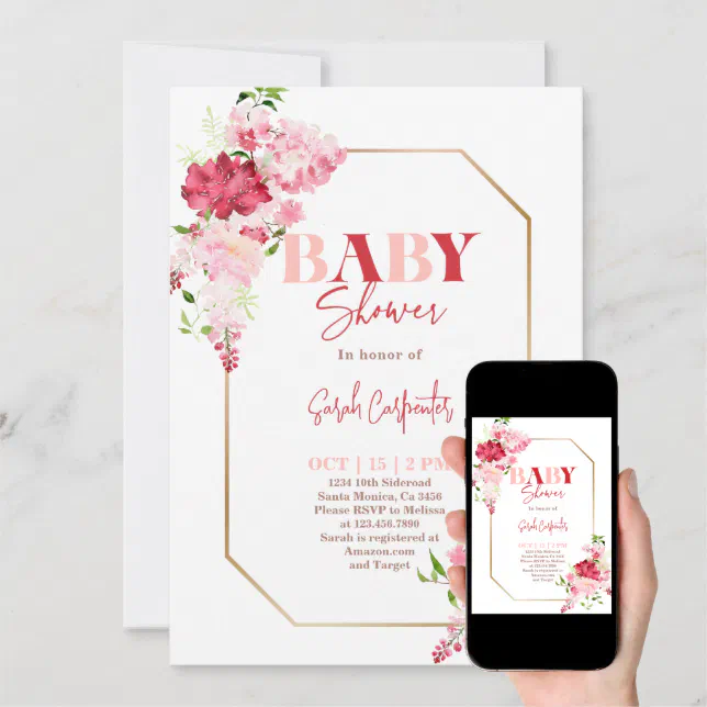 Red and Pink Flower Baby Shower Invitation | Zazzle