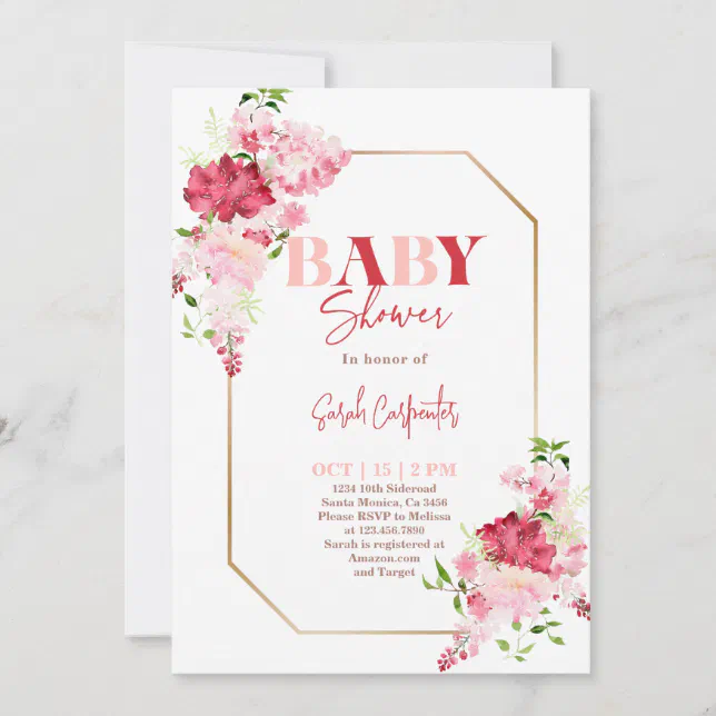 Red and Pink Flower Baby Shower Invitation | Zazzle