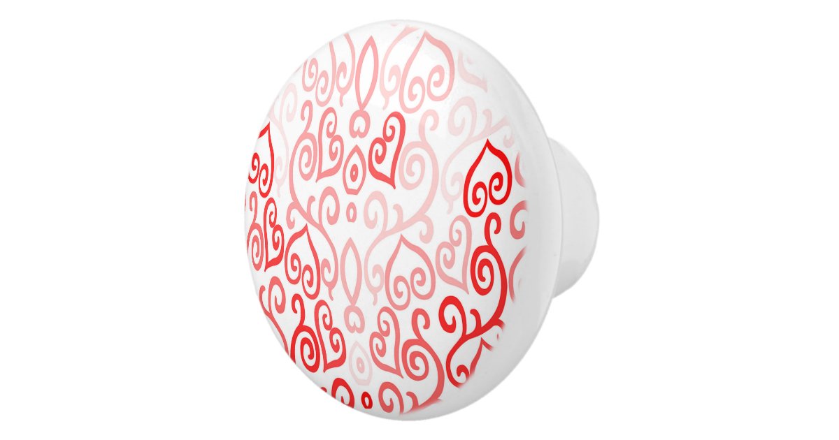 Red and Pink Heart Pattern Ceramic Knob | Zazzle