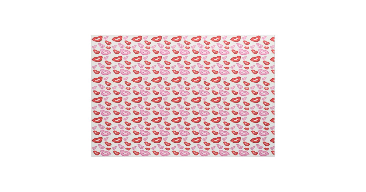Red and pink lipstick print fabric | Zazzle