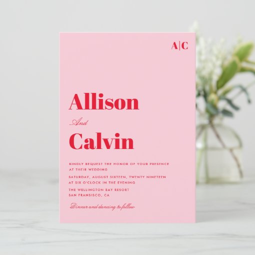 red and pink modern text wedding invitation | Zazzle